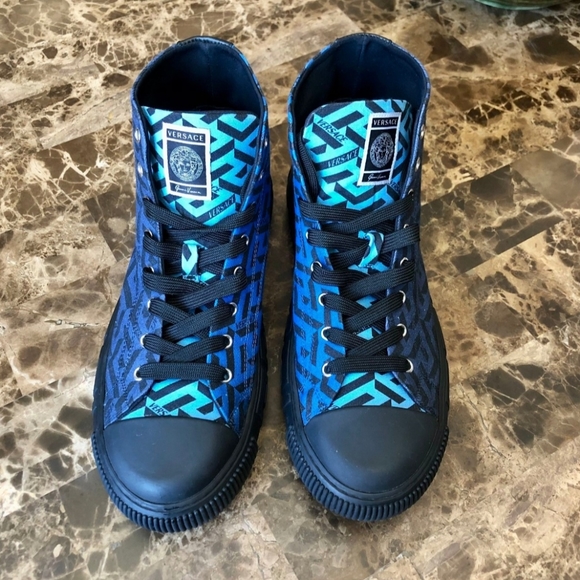 Shoes | Versace Greca Blueblack High Top Sneaker | Poshmark
